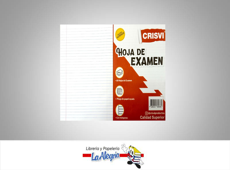 HOJA DE EXAMEN OFICIO PAQ 50 HOJAS MARCA CRISVI | Libreria La Alegria